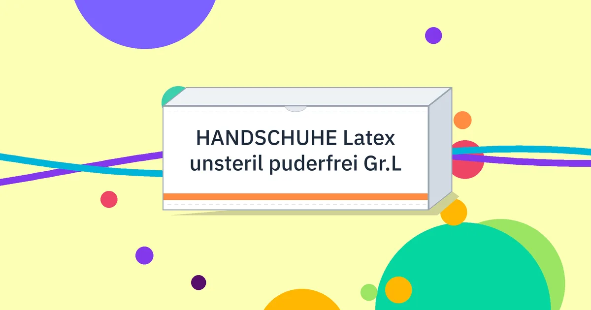 Symbolbild: Packung mit der Aufschrift HANDSCHUHE Latex unsteril puderfrei Gr.L (PZN 16815804) – Verfügbarkeit und Bezug in Apotheken in Frankfurt am Main