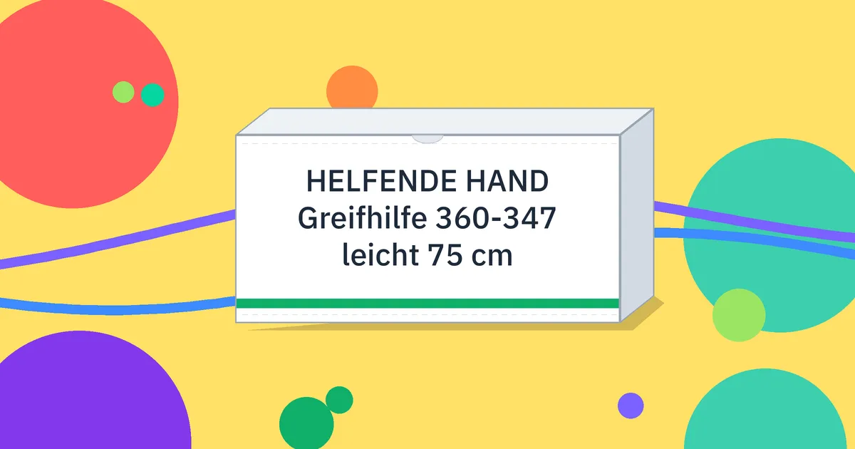 Symbolbild: Packung mit der Aufschrift HELFENDE HAND Greifhilfe 360-347 leicht 75 cm (PZN 03075139) – Verfügbarkeit und Bezug in Apotheken in Frankfurt am Main