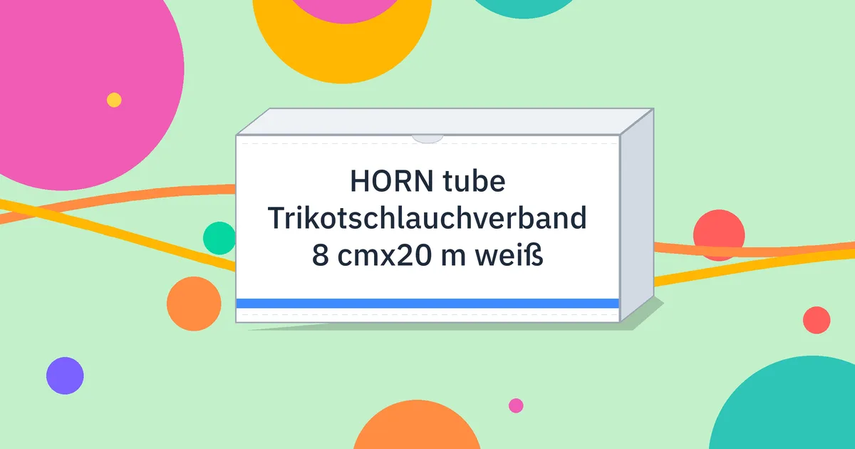 Symbolbild: Packung mit der Aufschrift HORN tube Trikotschlauchverband 8 cmx20 m weiß (PZN 04677828) – Verfügbarkeit und Bezug in Apotheken in Frankfurt am Main