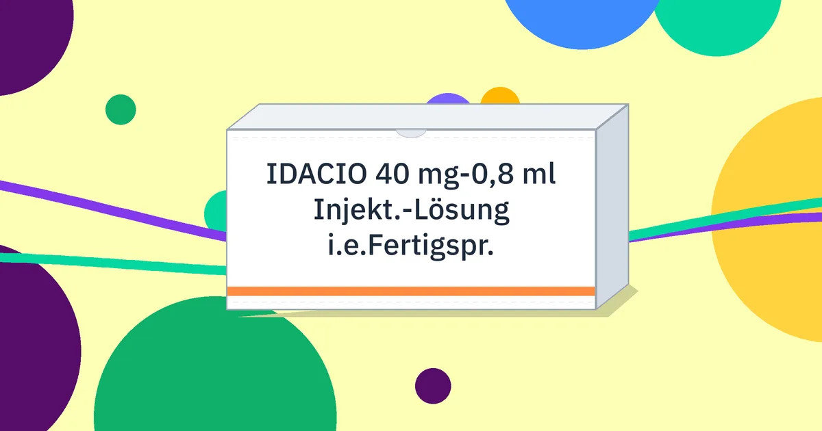 Symbolbild: Packung mit der Aufschrift IDACIO 40 mg-0,8 ml Injekt.-Lösung i.e.Fertigspr. (PZN 20782424) – Verfügbarkeit und Bezug in Apotheken in Frankfurt am Main