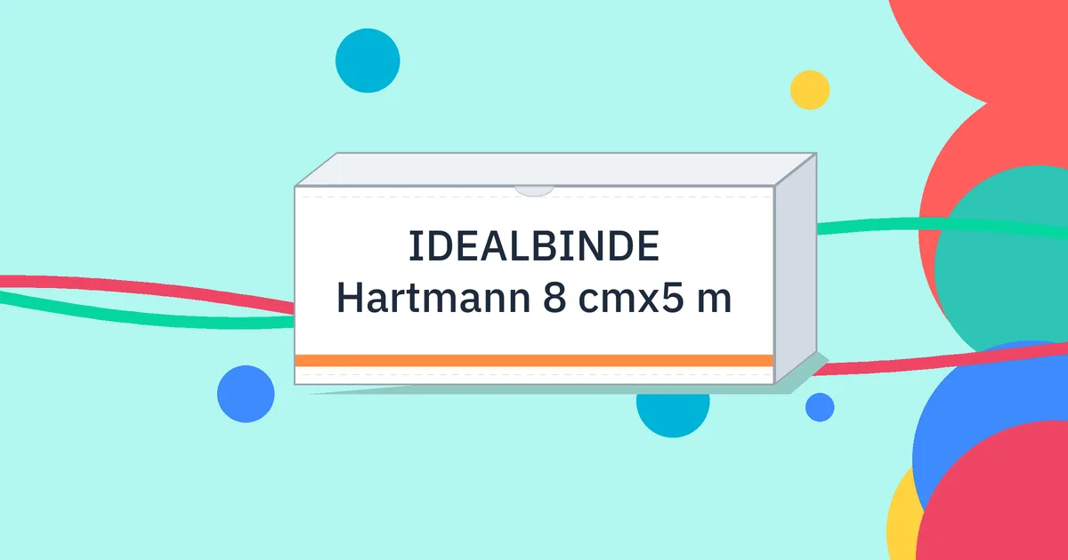 Symbolbild: Packung mit der Aufschrift IDEALBINDE Hartmann 8 cmx5 m (PZN 01574387) – Verfügbarkeit und Bezug in Apotheken in Frankfurt am Main