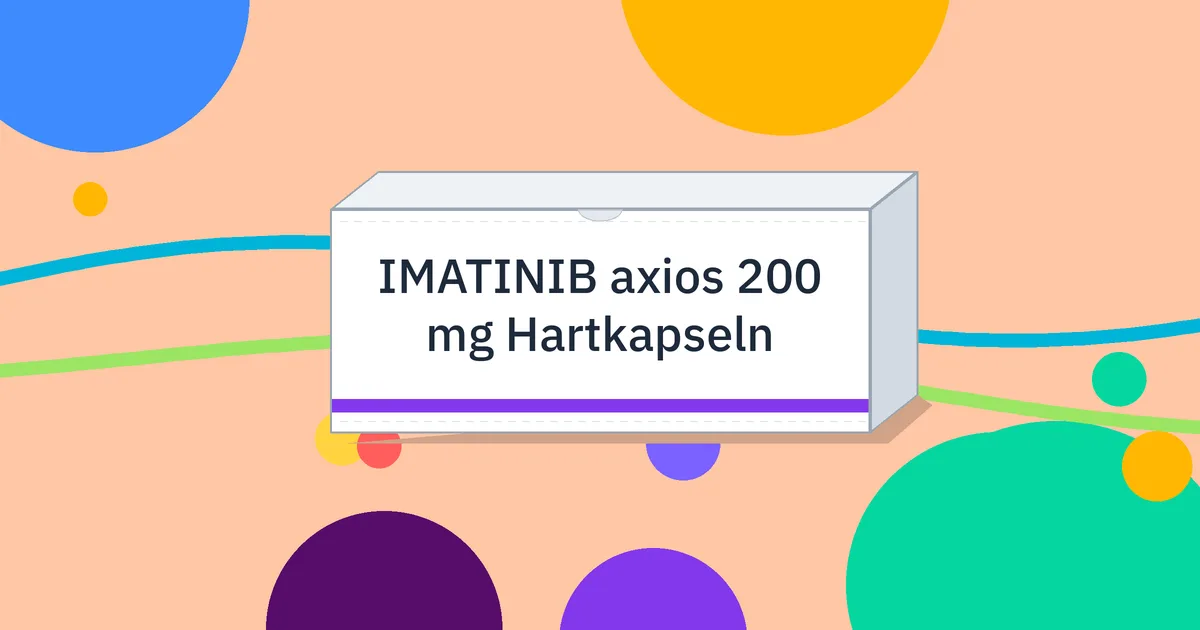 Symbolbild: Packung mit der Aufschrift IMATINIB axios 200 mg Hartkapseln (PZN 12521282) – Verfügbarkeit und Bezug in Apotheken in Frankfurt am Main