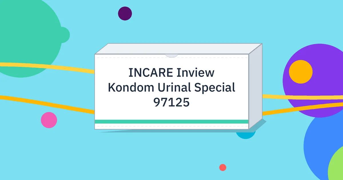 Symbolbild: Packung mit der Aufschrift INCARE Inview Kondom Urinal Special 97125 (PZN 02185110) – Verfügbarkeit und Bezug in Apotheken in Frankfurt am Main