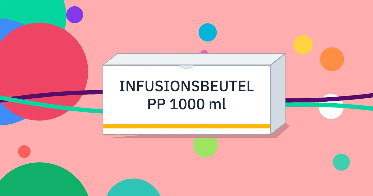 Symbolbild: Packung mit der Aufschrift INFUSIONSBEUTEL PP 1000 ml (PZN 19398577) – Verfügbarkeit und Bezug in Apotheken in Frankfurt am Main