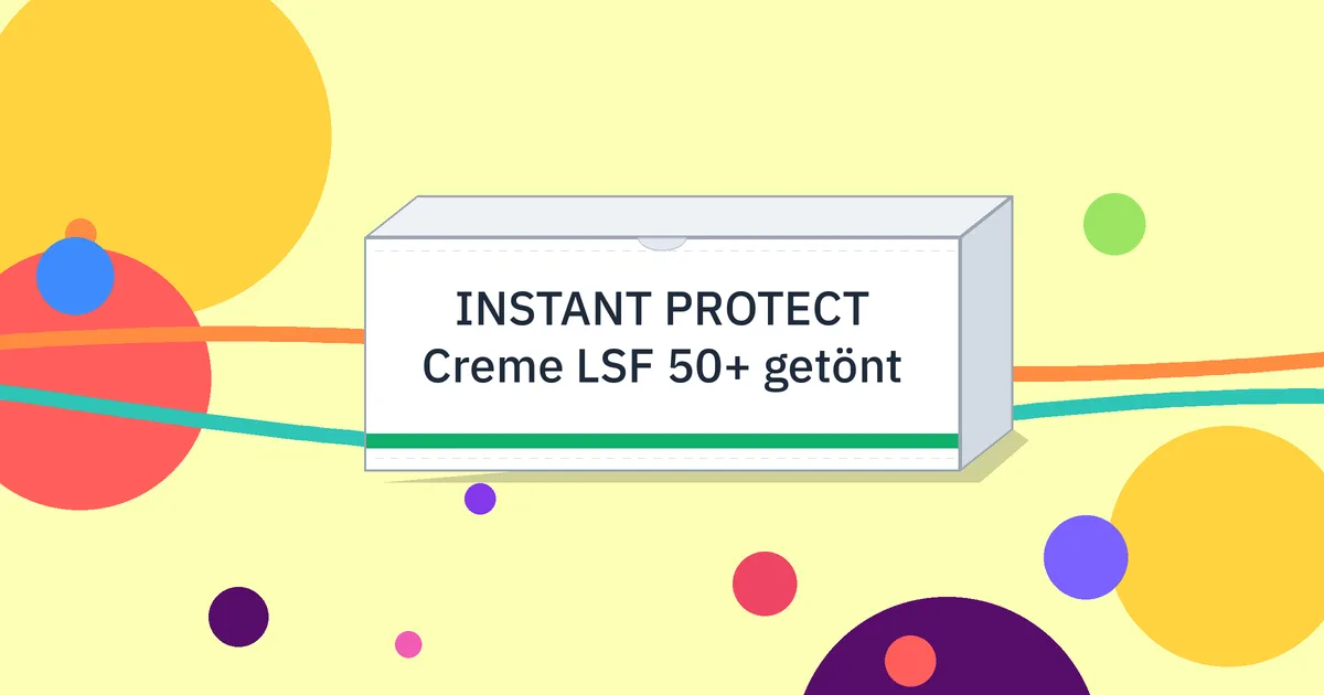 Symbolbild: Packung mit der Aufschrift INSTANT PROTECT Creme LSF 50+ getönt (PZN 11351458) – Verfügbarkeit und Bezug in Apotheken in Frankfurt am Main