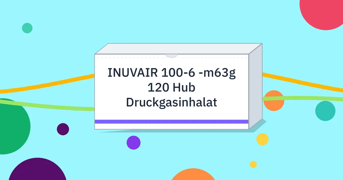 Symbolbild: Packung mit der Aufschrift INUVAIR 100-6 -m63g 120 Hub Druckgasinhalat (PZN 01786416) – Verfügbarkeit und Bezug in Apotheken in Frankfurt am Main