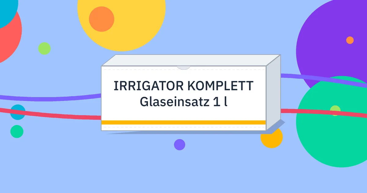 Symbolbild: Packung mit der Aufschrift IRRIGATOR KOMPLETT Glaseinsatz 1 l (PZN 02008388) – Verfügbarkeit und Bezug in Apotheken in Frankfurt am Main