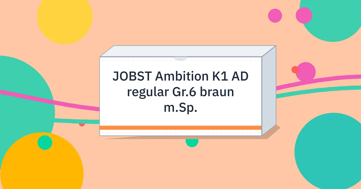 Symbolbild: Packung mit der Aufschrift JOBST Ambition K1 AD regular Gr.6 braun m.Sp. (PZN 11020218) – Verfügbarkeit und Bezug in Apotheken in Frankfurt am Main