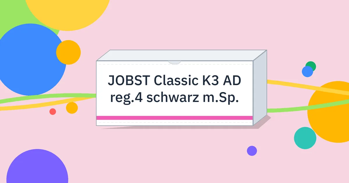 Symbolbild: Packung mit der Aufschrift JOBST Classic K3 AD reg.4 schwarz m.Sp. (PZN 13071088) – Verfügbarkeit und Bezug in Apotheken in Frankfurt am Main