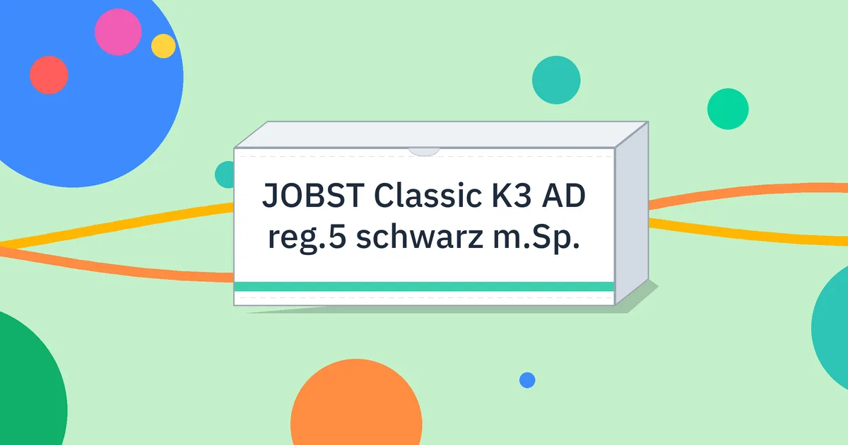 Symbolbild: Packung mit der Aufschrift JOBST Classic K3 AD reg.5 schwarz m.Sp. (PZN 13071094) – Verfügbarkeit und Bezug in Apotheken in Frankfurt am Main