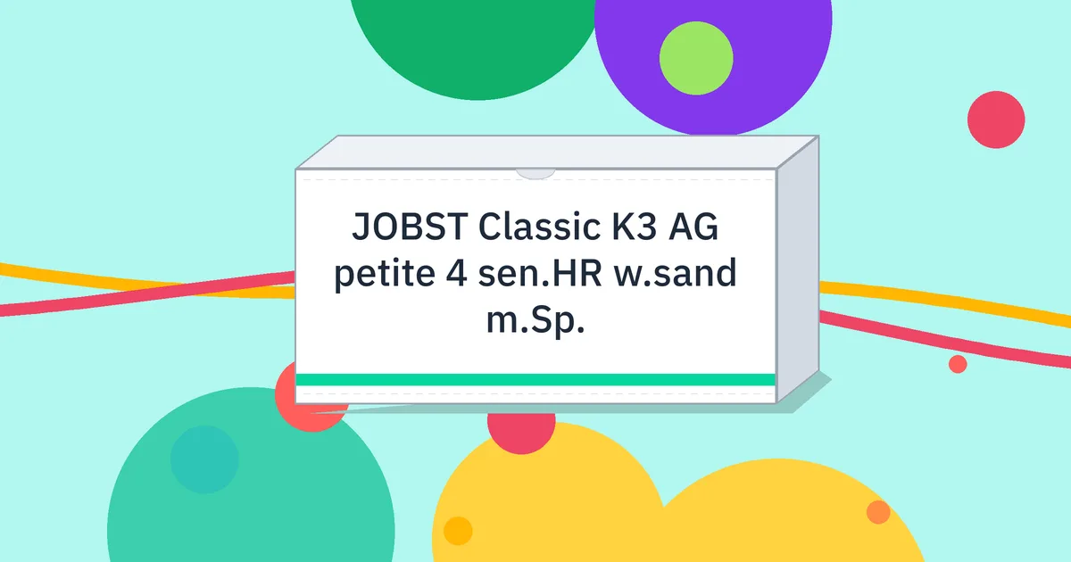 Symbolbild: Packung mit der Aufschrift JOBST Classic K3 AG petite 4 sen.HR w.sand m.Sp. (PZN 17956843) – Verfügbarkeit und Bezug in Apotheken in Frankfurt am Main