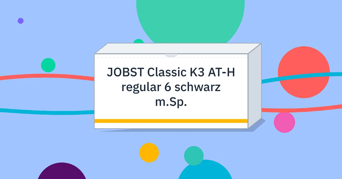 Symbolbild: Packung mit der Aufschrift JOBST Classic K3 AT-H regular 6 schwarz m.Sp. (PZN 13077719) – Verfügbarkeit und Bezug in Apotheken in Frankfurt am Main