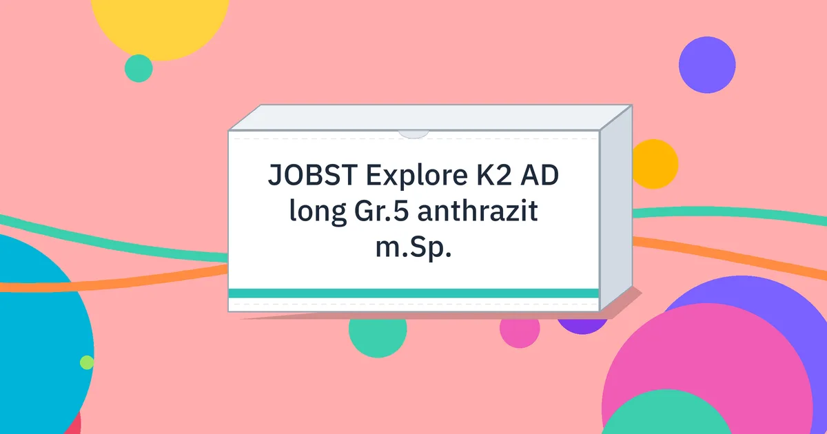 Symbolbild: Packung mit der Aufschrift JOBST Explore K2 AD long Gr.5 anthrazit m.Sp. (PZN 11021809) – Verfügbarkeit und Bezug in Apotheken in Frankfurt am Main