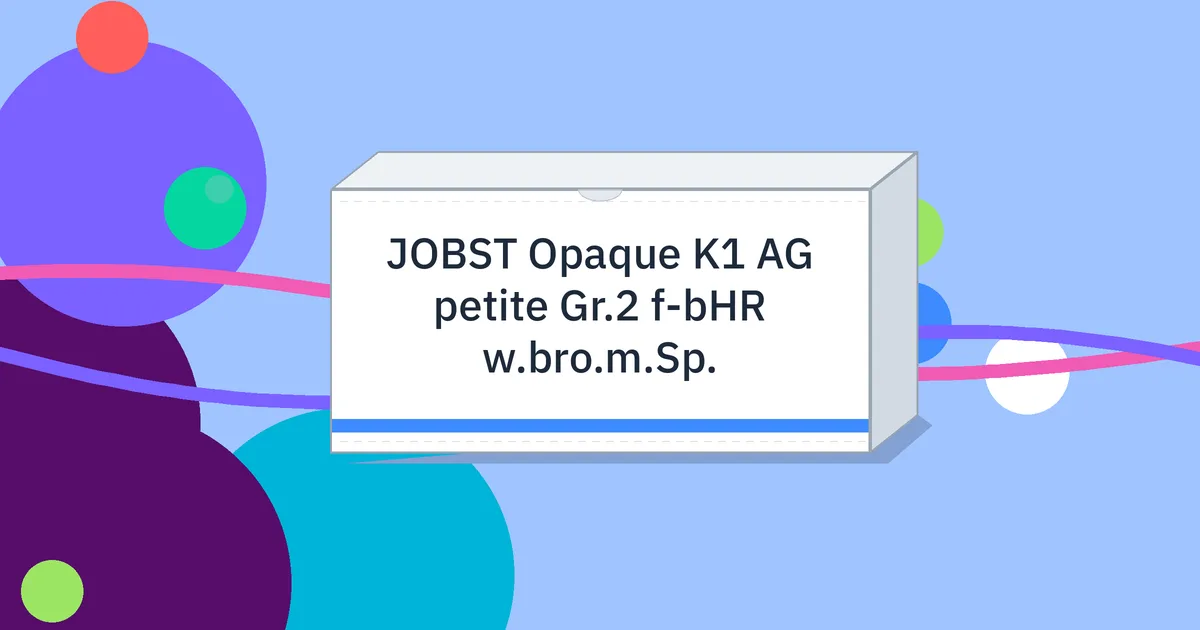 Symbolbild: Packung mit der Aufschrift JOBST Opaque K1 AG petite Gr.2 f-bHR w.bro.m.Sp. (PZN 13083789) – Verfügbarkeit und Bezug in Apotheken in Frankfurt am Main