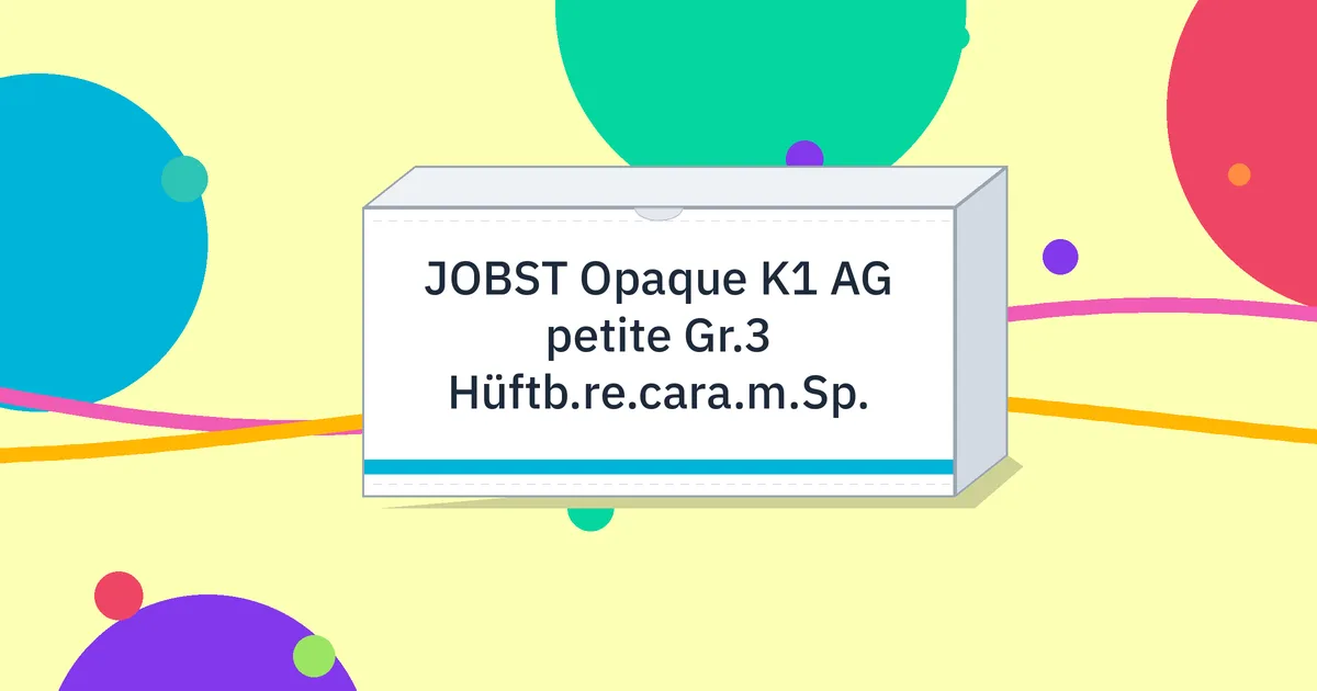 Symbolbild: Packung mit der Aufschrift JOBST Opaque K1 AG petite Gr.3 Hüftb.re.cara.m.Sp. (PZN 13099017) – Verfügbarkeit und Bezug in Apotheken in Frankfurt am Main
