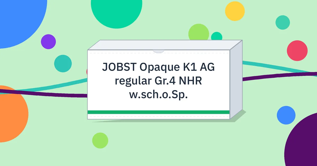 Symbolbild: Packung mit der Aufschrift JOBST Opaque K1 AG regular Gr.4 NHR w.sch.o.Sp. (PZN 13095746) – Verfügbarkeit und Bezug in Apotheken in Frankfurt am Main