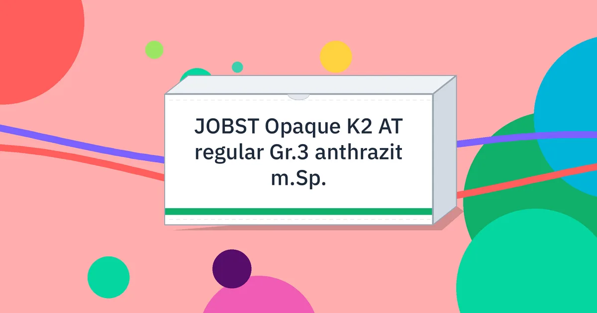 Symbolbild: Packung mit der Aufschrift JOBST Opaque K2 AT regular Gr.3 anthrazit m.Sp. (PZN 16289008) – Verfügbarkeit und Bezug in Apotheken in Frankfurt am Main