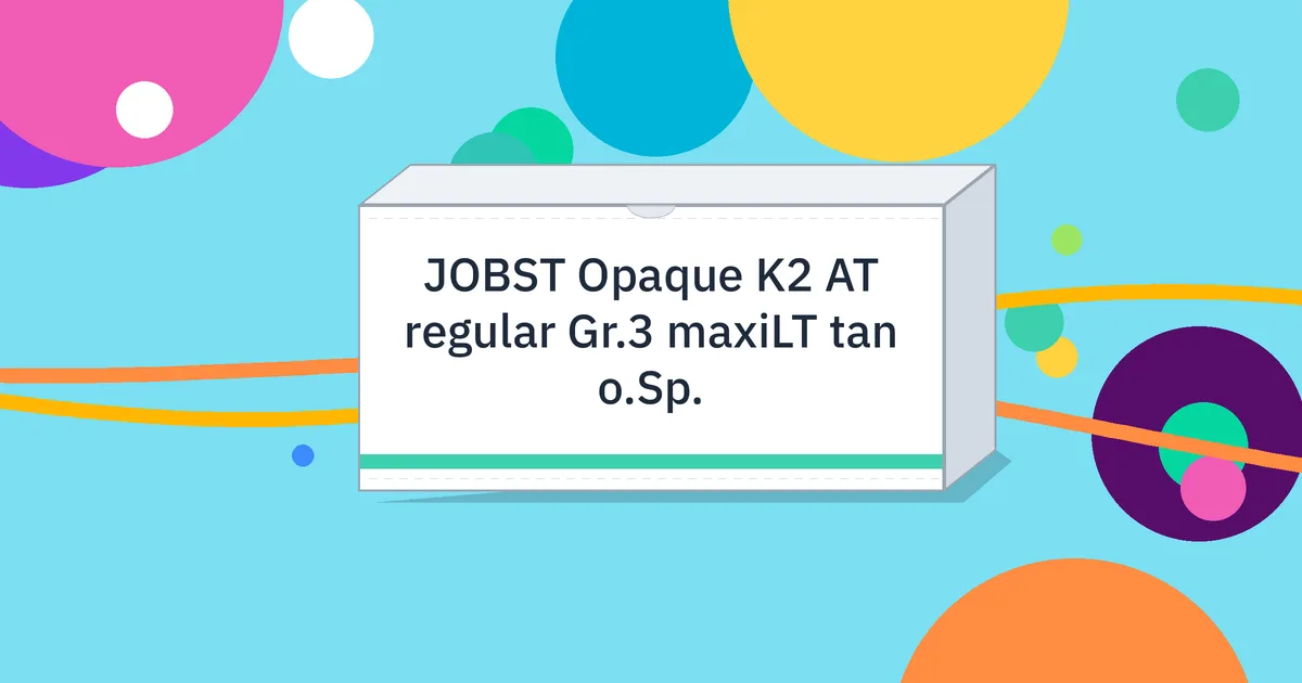 Symbolbild: Packung mit der Aufschrift JOBST Opaque K2 AT regular Gr.3 maxiLT tan o.Sp. (PZN 16289698) – Verfügbarkeit und Bezug in Apotheken in Frankfurt am Main
