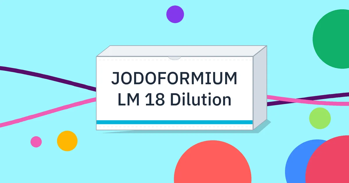 Symbolbild: Packung mit der Aufschrift JODOFORMIUM LM 18 Dilution (PZN 13563302) – Verfügbarkeit und Bezug in Apotheken in Frankfurt am Main