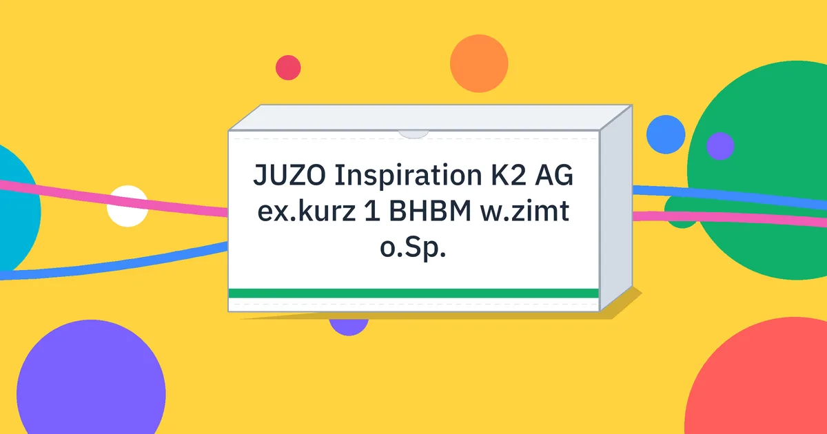 Symbolbild: Packung mit der Aufschrift JUZO Inspiration K2 AG ex.kurz 1 BHBM w.zimt o.Sp. (PZN 14885798) – Verfügbarkeit und Bezug in Apotheken in Frankfurt am Main
