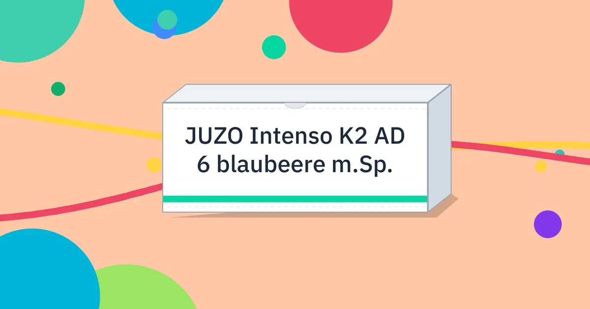 Symbolbild: Packung mit der Aufschrift JUZO Intenso K2 AD 6 blaubeere m.Sp. (PZN 18606335) – Verfügbarkeit und Bezug in Apotheken in Frankfurt am Main