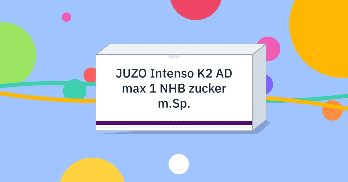 Symbolbild: Packung mit der Aufschrift JUZO Intenso K2 AD max 1 NHB zucker m.Sp. (PZN 18612494) – Verfügbarkeit und Bezug in Apotheken in Frankfurt am Main
