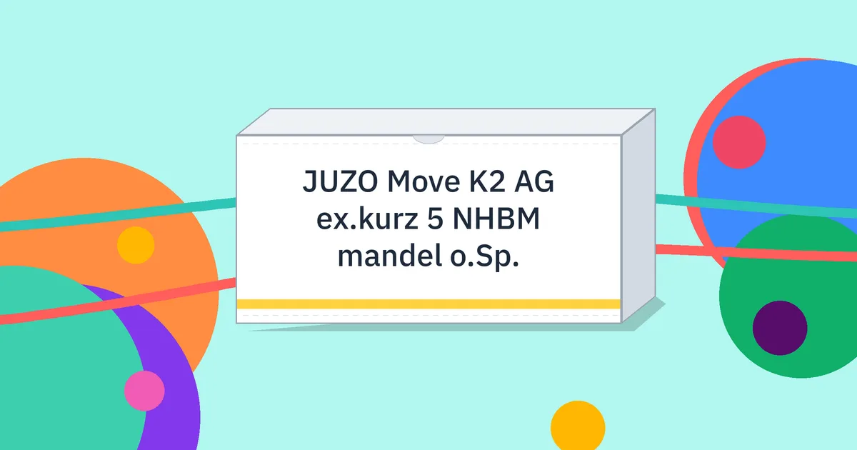 Symbolbild: Packung mit der Aufschrift JUZO Move K2 AG ex.kurz 5 NHBM mandel o.Sp. (PZN 16643119) – Verfügbarkeit und Bezug in Apotheken in Frankfurt am Main