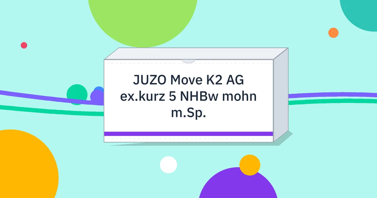 Symbolbild: Packung mit der Aufschrift JUZO Move K2 AG ex.kurz 5 NHBw mohn m.Sp. (PZN 18562655) – Verfügbarkeit und Bezug in Apotheken in Frankfurt am Main