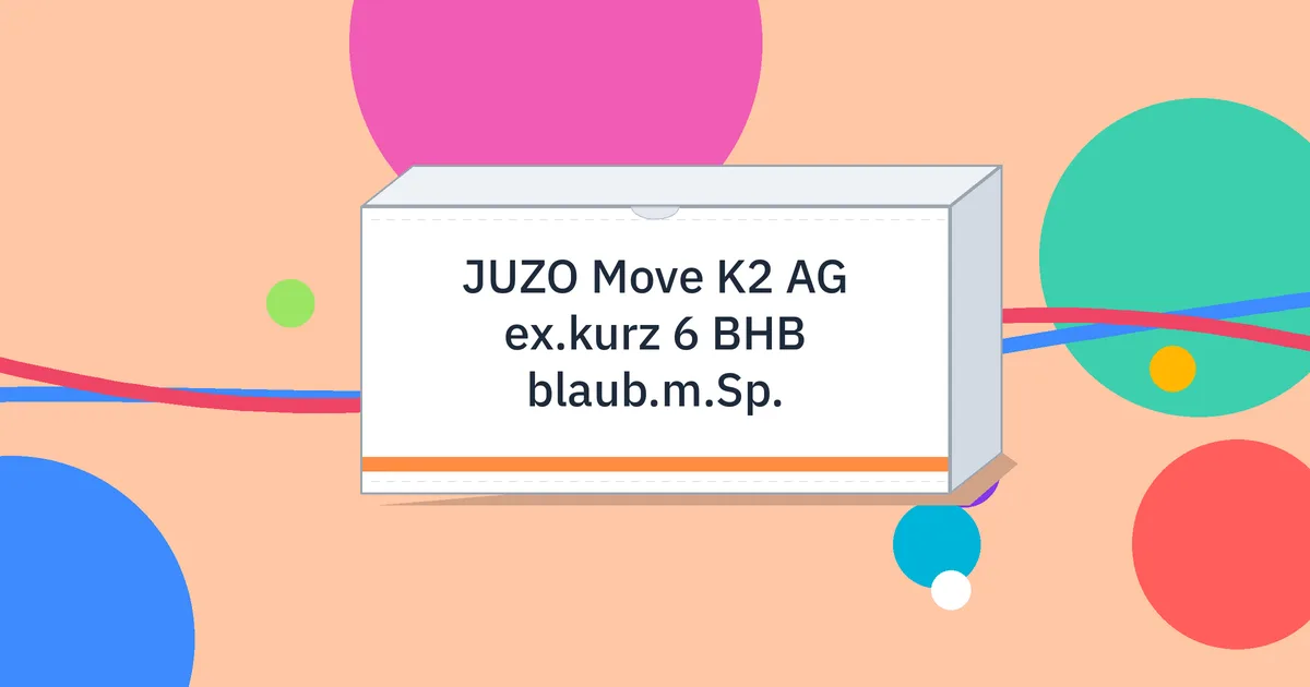 Symbolbild: Packung mit der Aufschrift JUZO Move K2 AG ex.kurz 6 BHB blaub.m.Sp. (PZN 18563695) – Verfügbarkeit und Bezug in Apotheken in Frankfurt am Main