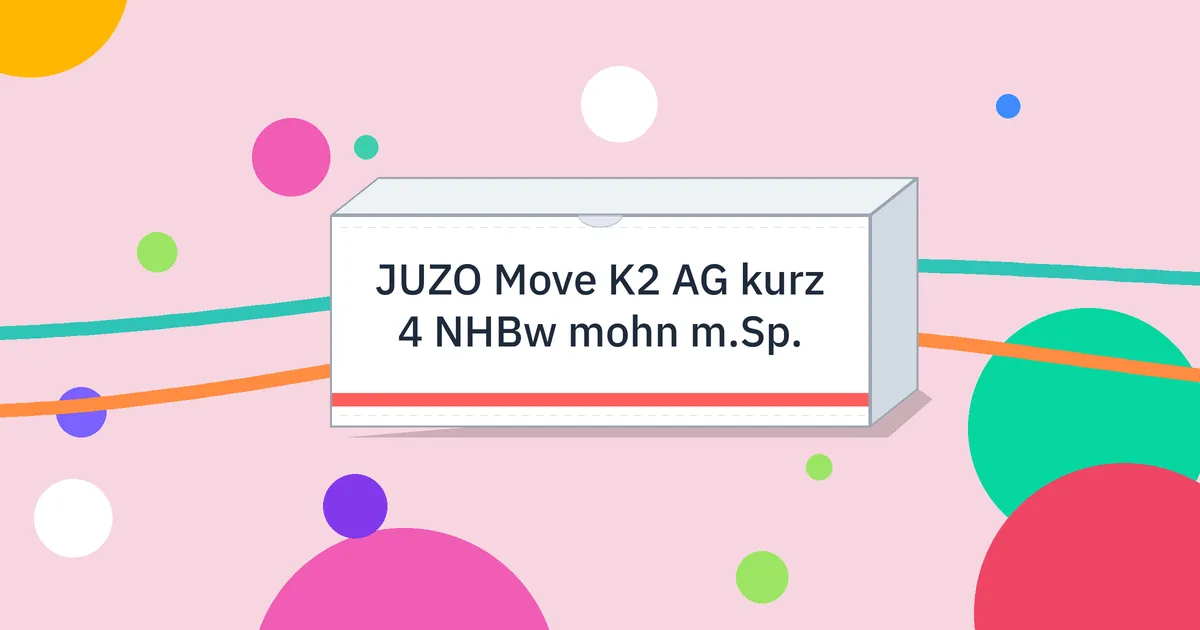 Symbolbild: Packung mit der Aufschrift JUZO Move K2 AG kurz 4 NHBw mohn m.Sp. (PZN 18558702) – Verfügbarkeit und Bezug in Apotheken in Frankfurt am Main