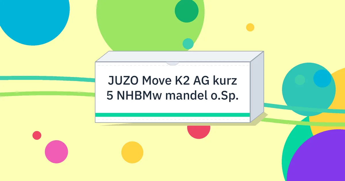 Symbolbild: Packung mit der Aufschrift JUZO Move K2 AG kurz 5 NHBMw mandel o.Sp. (PZN 16644739) – Verfügbarkeit und Bezug in Apotheken in Frankfurt am Main