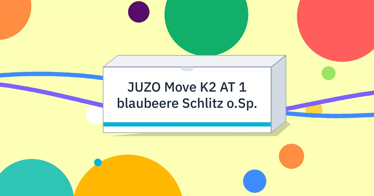Symbolbild: Packung mit der Aufschrift JUZO Move K2 AT 1 blaubeere Schlitz o.Sp. (PZN 20670286) – Verfügbarkeit und Bezug in Apotheken in Frankfurt am Main