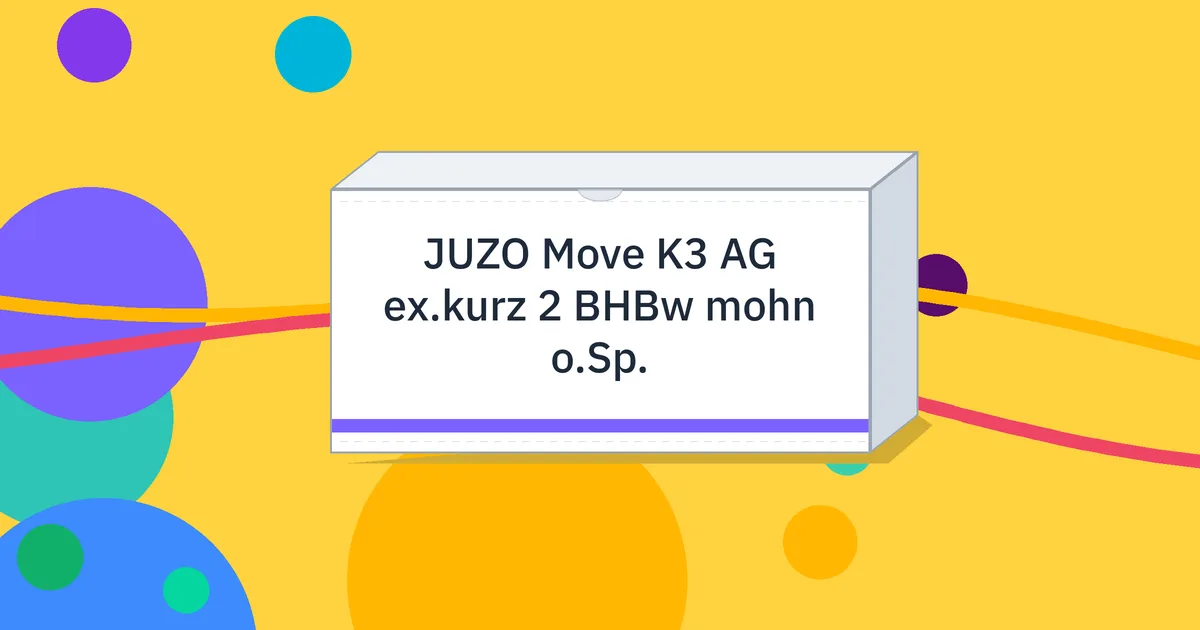 Symbolbild: Packung mit der Aufschrift JUZO Move K3 AG ex.kurz 2 BHBw mohn o.Sp. (PZN 18597642) – Verfügbarkeit und Bezug in Apotheken in Frankfurt am Main