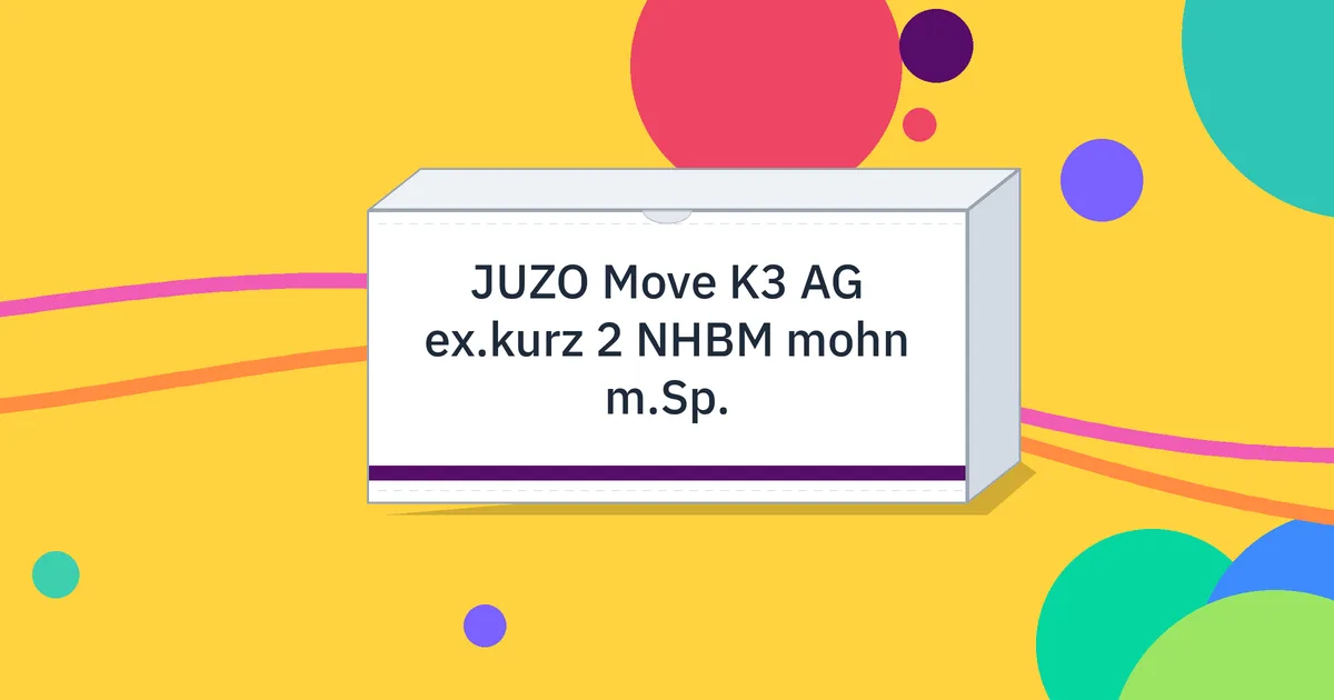 Symbolbild: Packung mit der Aufschrift JUZO Move K3 AG ex.kurz 2 NHBM mohn m.Sp. (PZN 18594572) – Verfügbarkeit und Bezug in Apotheken in Frankfurt am Main