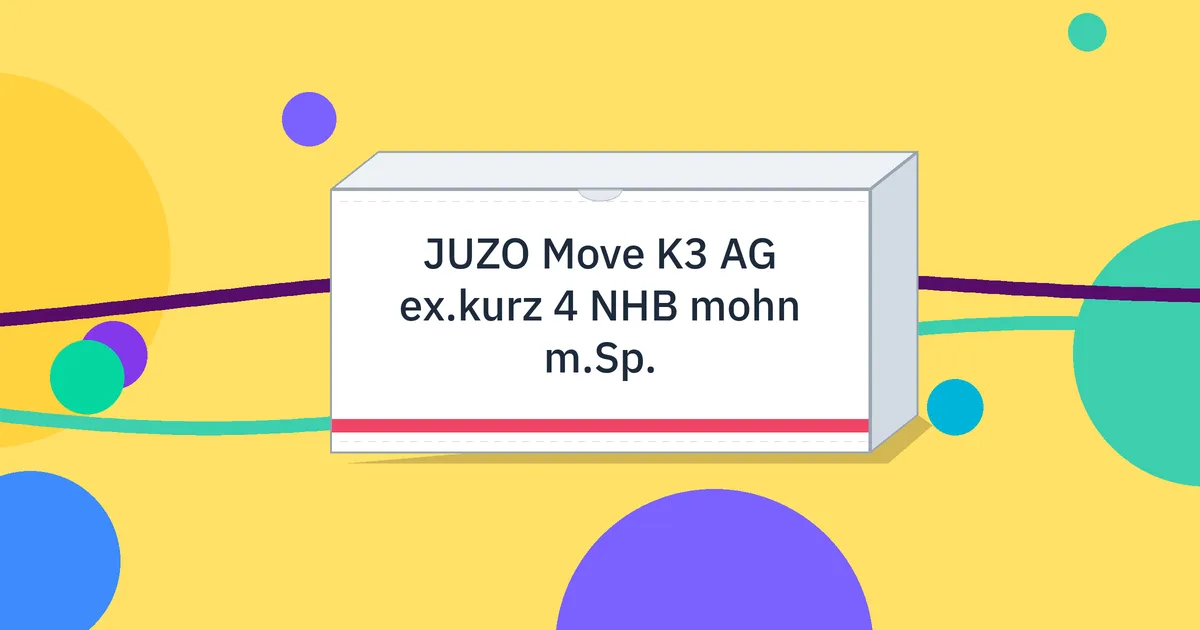 Symbolbild: Packung mit der Aufschrift JUZO Move K3 AG ex.kurz 4 NHB mohn m.Sp. (PZN 18595034) – Verfügbarkeit und Bezug in Apotheken in Frankfurt am Main