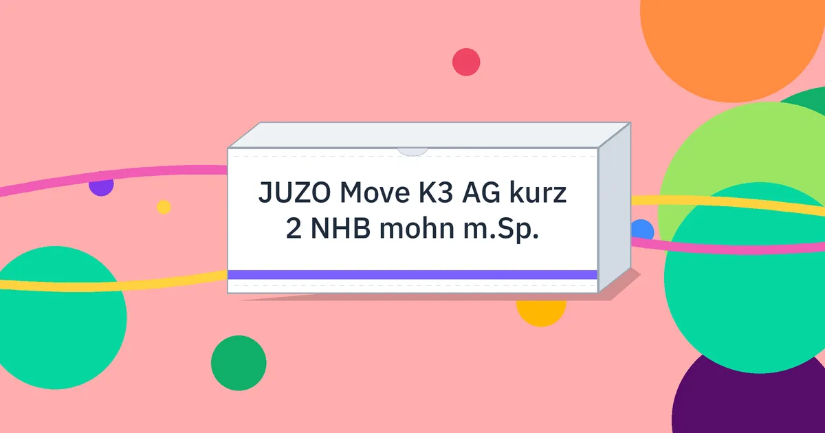 Symbolbild: Packung mit der Aufschrift JUZO Move K3 AG kurz 2 NHB mohn m.Sp. (PZN 18591007) – Verfügbarkeit und Bezug in Apotheken in Frankfurt am Main