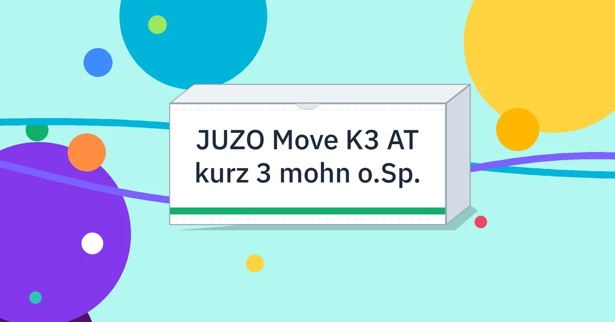 Symbolbild: Packung mit der Aufschrift JUZO Move K3 AT kurz 3 mohn o.Sp. (PZN 20684905) – Verfügbarkeit und Bezug in Apotheken in Frankfurt am Main