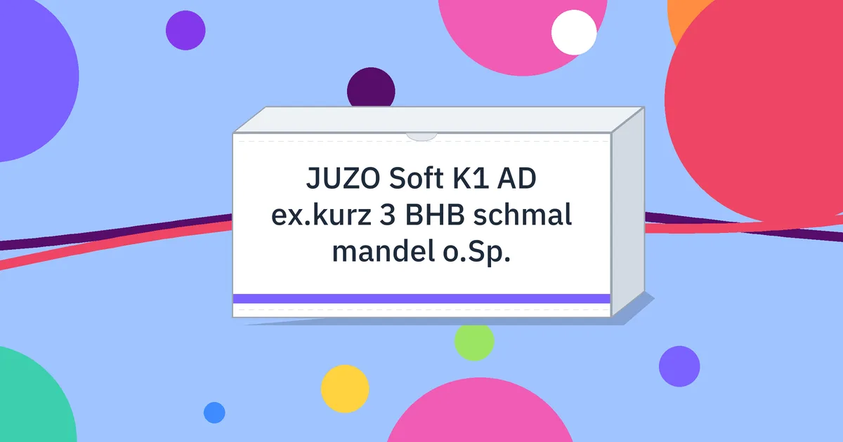 Symbolbild: Packung mit der Aufschrift JUZO Soft K1 AD ex.kurz 3 BHB schmal mandel o.Sp. (PZN 15464627) – Verfügbarkeit und Bezug in Apotheken in Frankfurt am Main