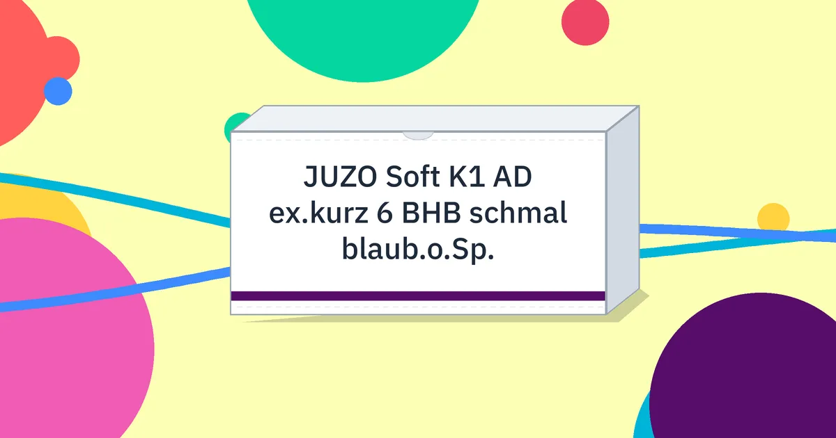 Symbolbild: Packung mit der Aufschrift JUZO Soft K1 AD ex.kurz 6 BHB schmal blaub.o.Sp. (PZN 15464596) – Verfügbarkeit und Bezug in Apotheken in Frankfurt am Main