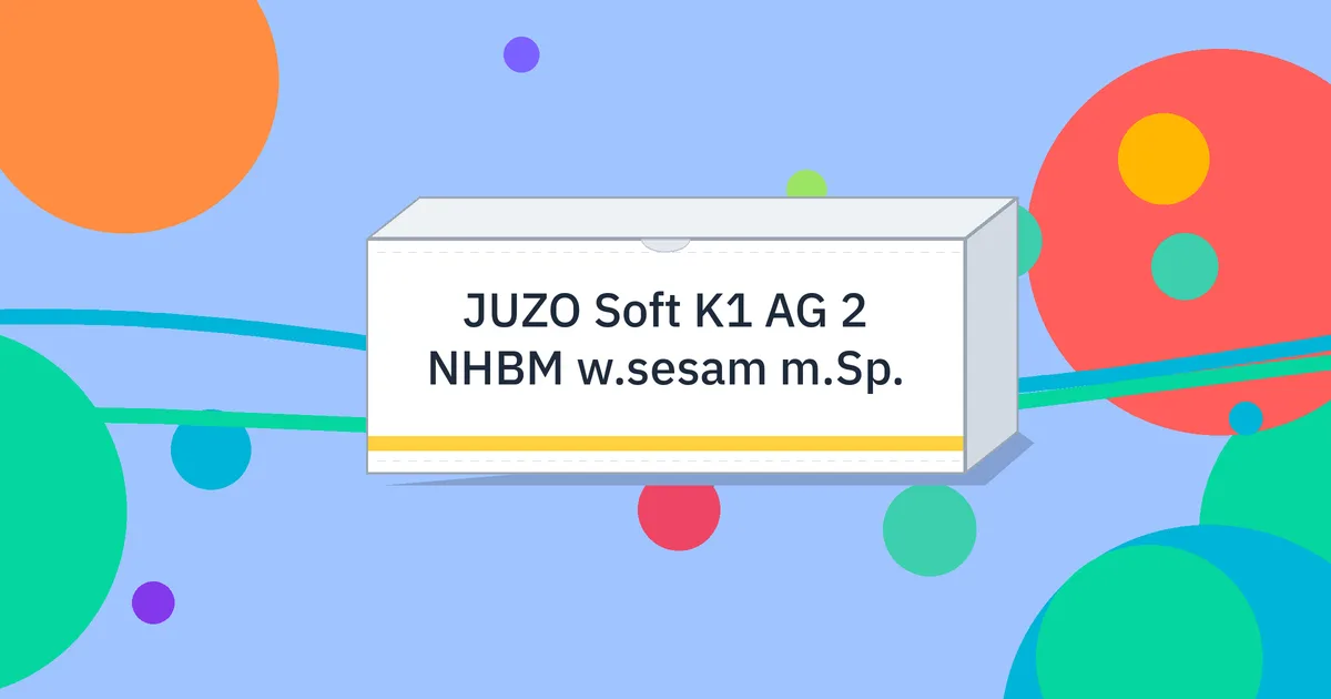 Symbolbild: Packung mit der Aufschrift JUZO Soft K1 AG 2 NHBM w.sesam m.Sp. (PZN 15015272) – Verfügbarkeit und Bezug in Apotheken in Frankfurt am Main