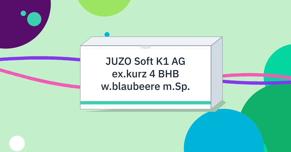 Symbolbild: Packung mit der Aufschrift JUZO Soft K1 AG ex.kurz 4 BHB w.blaubeere m.Sp. (PZN 14839545) – Verfügbarkeit und Bezug in Apotheken in Frankfurt am Main