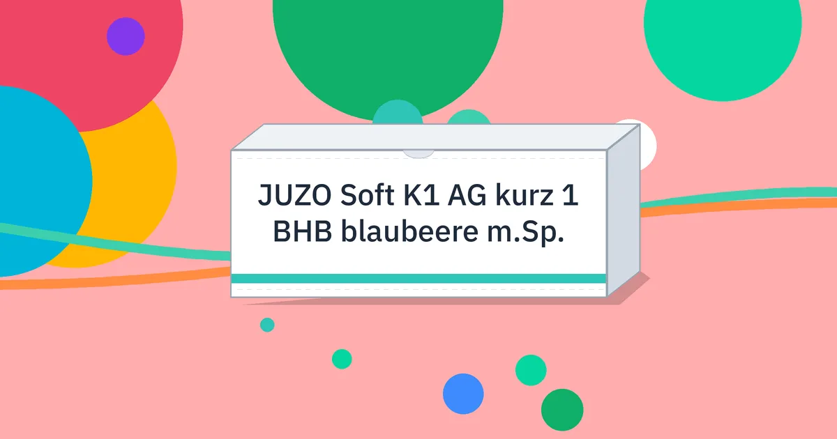 Symbolbild: Packung mit der Aufschrift JUZO Soft K1 AG kurz 1 BHB blaubeere m.Sp. (PZN 14822272) – Verfügbarkeit und Bezug in Apotheken in Frankfurt am Main