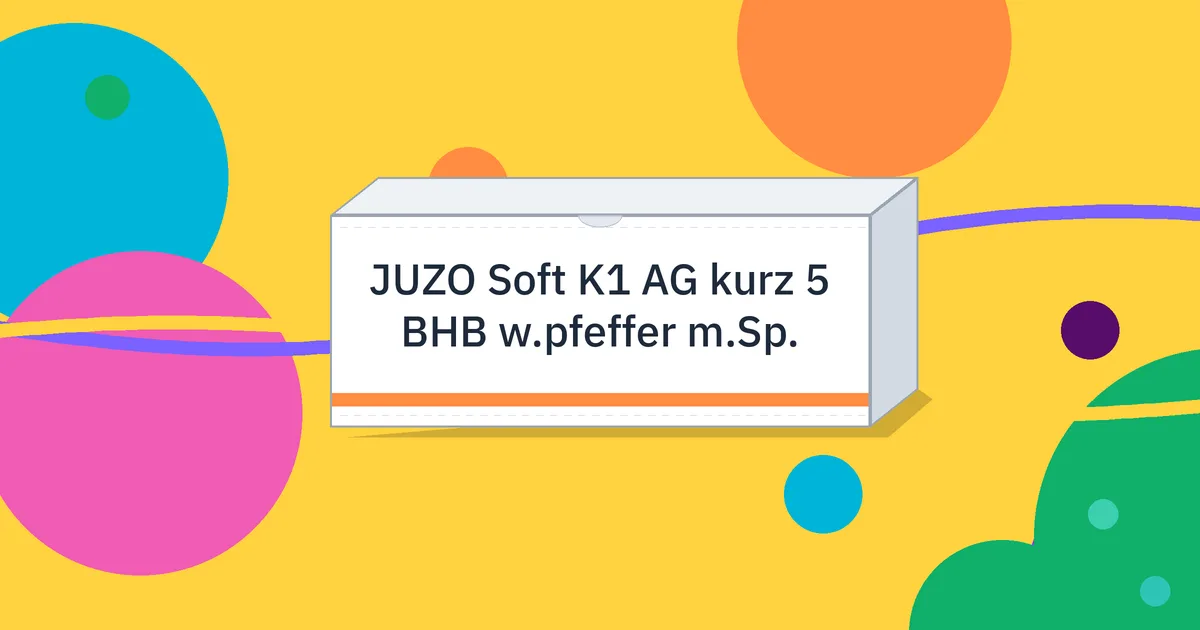 Symbolbild: Packung mit der Aufschrift JUZO Soft K1 AG kurz 5 BHB w.pfeffer m.Sp. (PZN 14837931) – Verfügbarkeit und Bezug in Apotheken in Frankfurt am Main