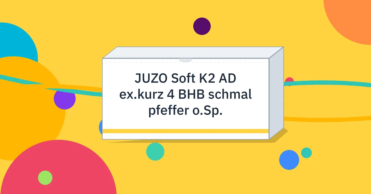 Symbolbild: Packung mit der Aufschrift JUZO Soft K2 AD ex.kurz 4 BHB schmal pfeffer o.Sp. (PZN 15468200) – Verfügbarkeit und Bezug in Apotheken in Frankfurt am Main