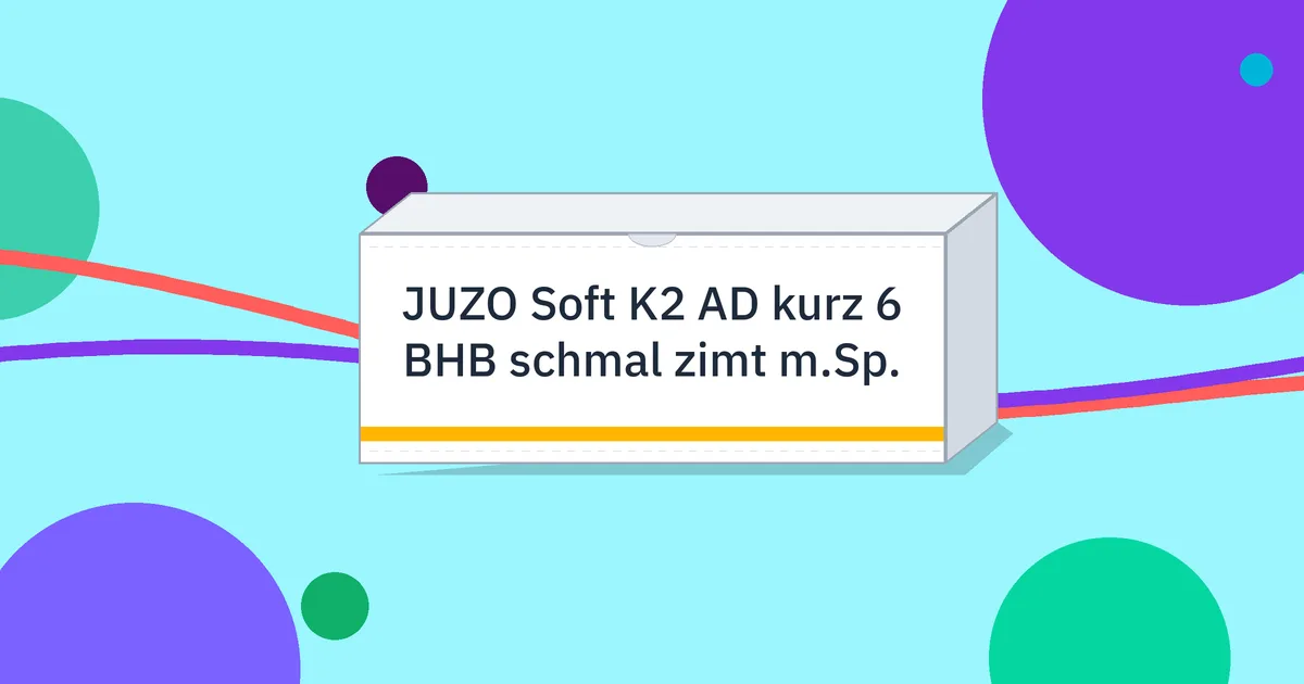 Symbolbild: Packung mit der Aufschrift JUZO Soft K2 AD kurz 6 BHB schmal zimt m.Sp. (PZN 15465644) – Verfügbarkeit und Bezug in Apotheken in Frankfurt am Main