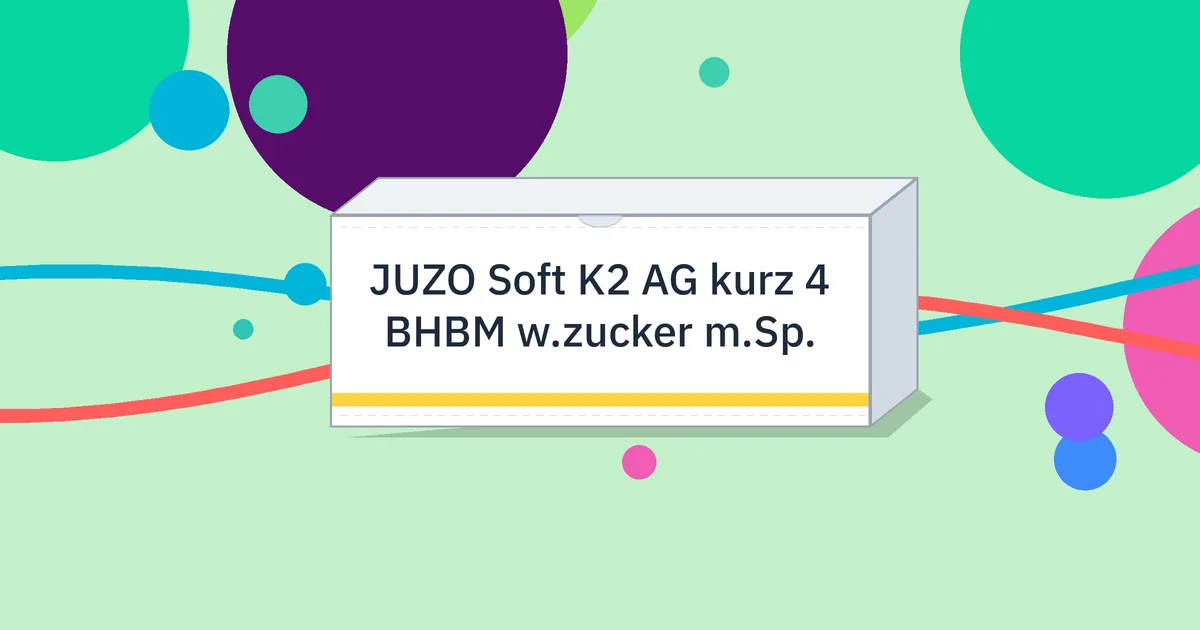 Symbolbild: Packung mit der Aufschrift JUZO Soft K2 AG kurz 4 BHBM w.zucker m.Sp. (PZN 14867257) – Verfügbarkeit und Bezug in Apotheken in Frankfurt am Main