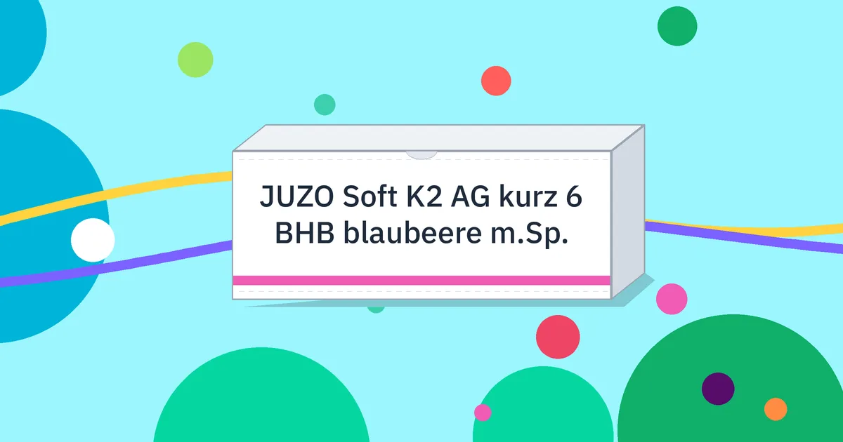 Symbolbild: Packung mit der Aufschrift JUZO Soft K2 AG kurz 6 BHB blaubeere m.Sp. (PZN 14826270) – Verfügbarkeit und Bezug in Apotheken in Frankfurt am Main