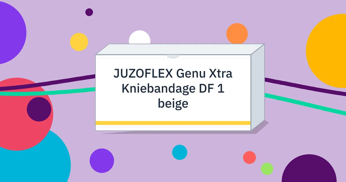 Symbolbild: Packung mit der Aufschrift JUZOFLEX Genu Xtra Kniebandage DF 1 beige (PZN 16497563) – Verfügbarkeit und Bezug in Apotheken in Frankfurt am Main