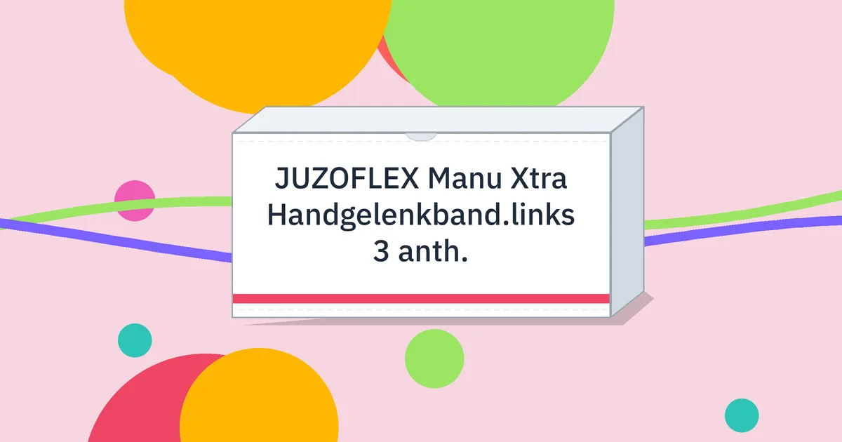 Symbolbild: Packung mit der Aufschrift JUZOFLEX Manu Xtra Handgelenkband.links 3 anth. (PZN 16635321) – Verfügbarkeit und Bezug in Apotheken in Frankfurt am Main