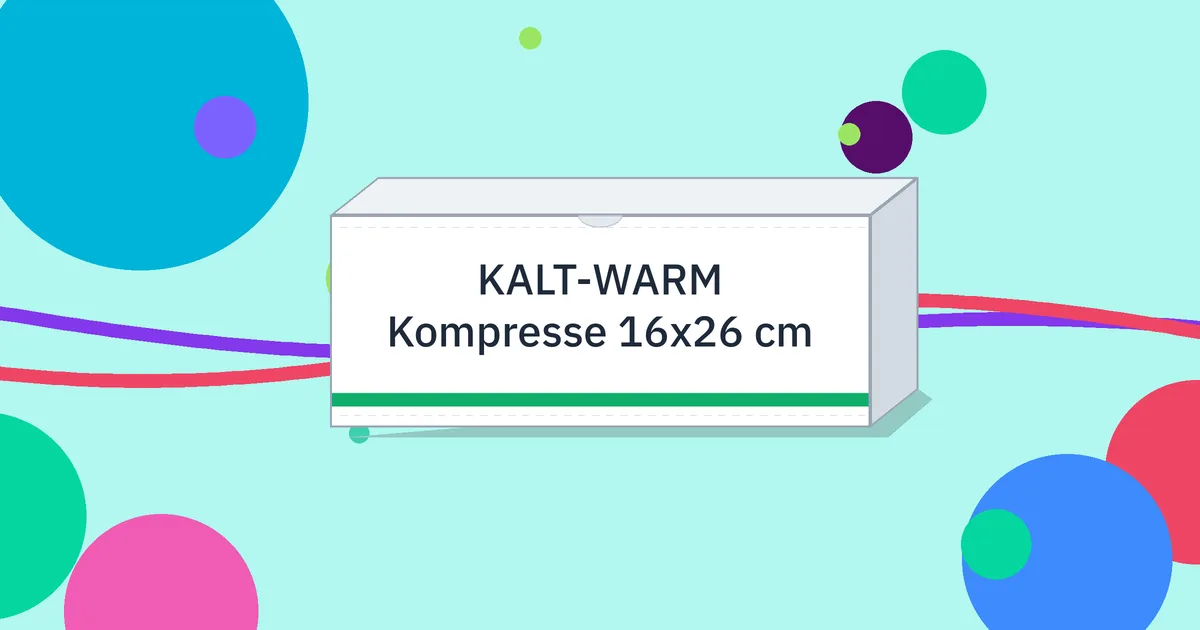 Symbolbild: Packung mit der Aufschrift KALT-WARM Kompresse 16x26 cm (PZN 10076837) – Verfügbarkeit und Bezug in Apotheken in Frankfurt am Main